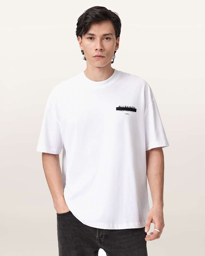 Redact Oversized Embroidered Logo T-Shirt ASHEN WHITE | ALLSAINTS